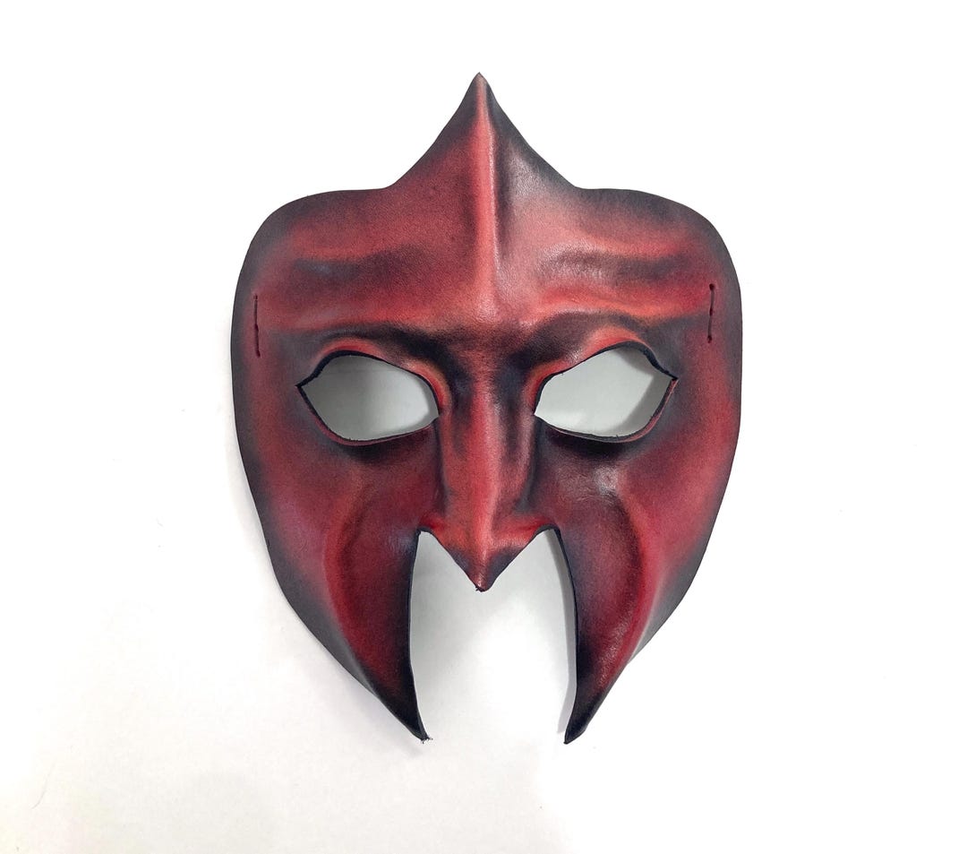 Leather Mask Gladiator Spartan Roman in Red & Black W/ Elastic Straps ...
