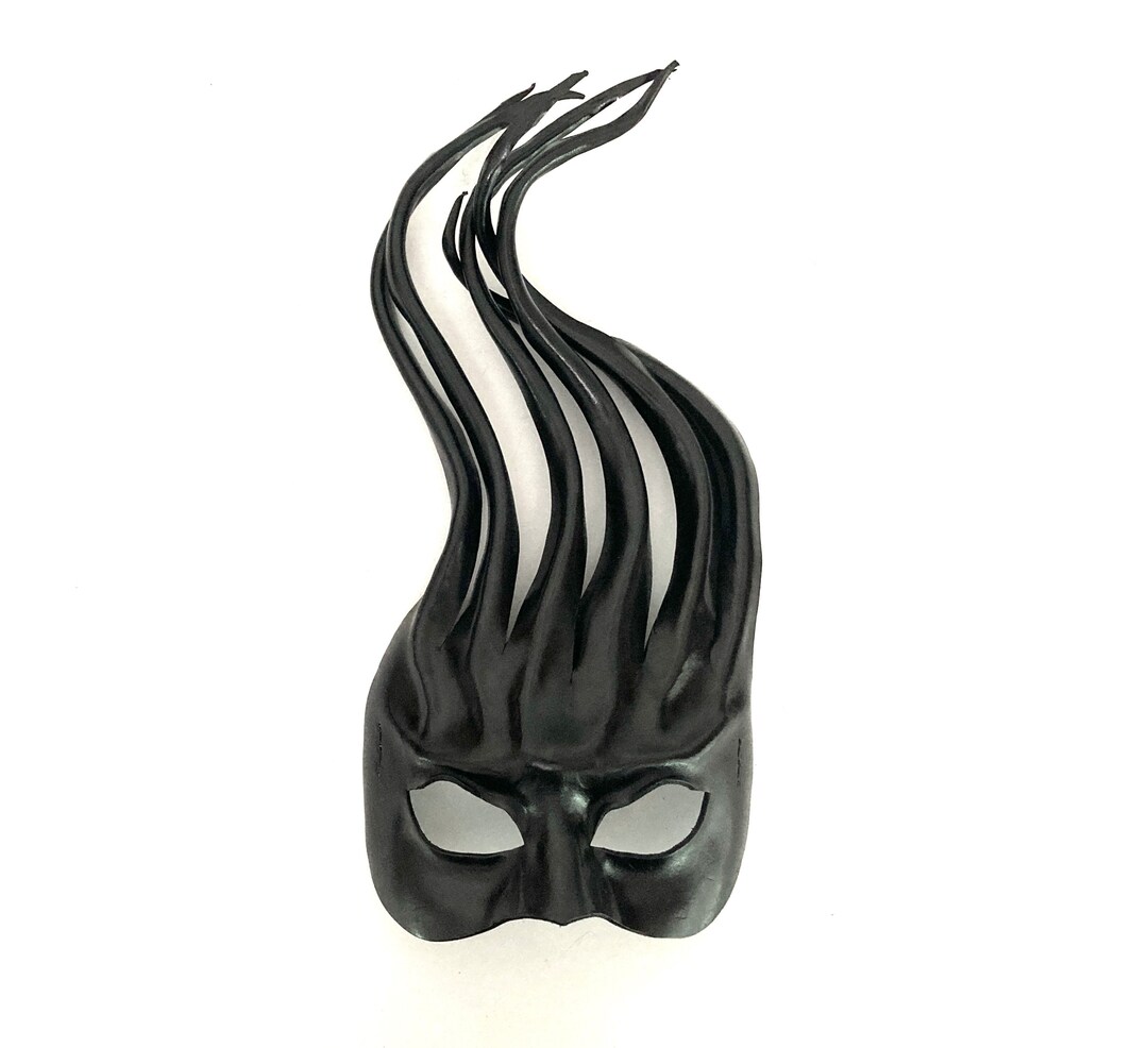 Abstract Black Swooping Tendrils Leather Mask 13” Tall Entirely ...