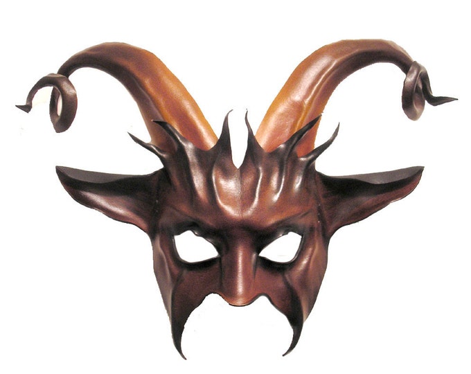 Leather Goat Mask With Curled Horns Krampus Baphomet - Etsy