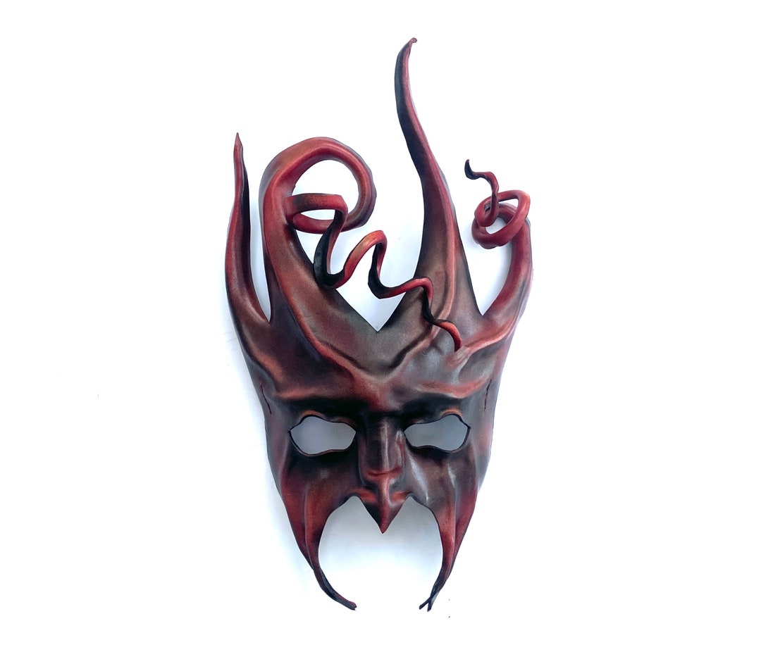 Devil Jester Leather Mask 14 1/2 Tall Entirely Handcrafted Masquerade ...