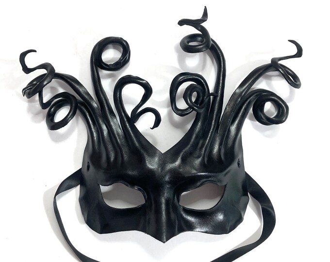 Black Leather Mask With Twisting Spirals Curls Entirely Handcrafted ...