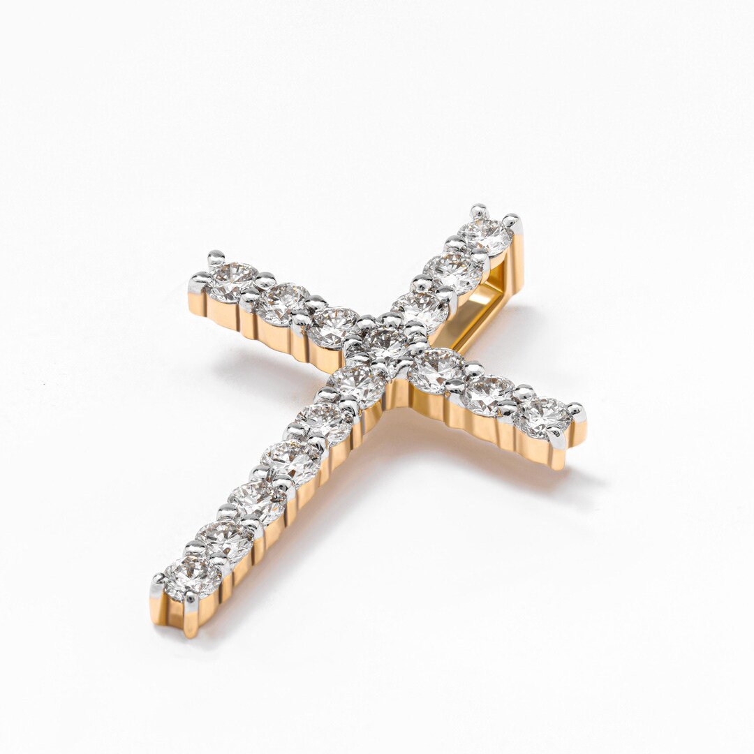 18K Yellow Gold Lab-grown Diamond Cross Pendant - Etsy