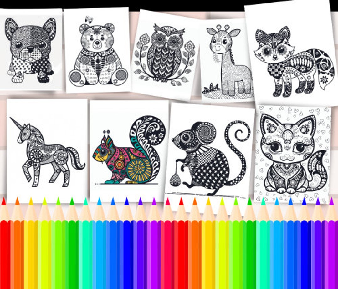 9 Adorable Animal Coloring Pages - Printable High-resolution 300 DPI ...