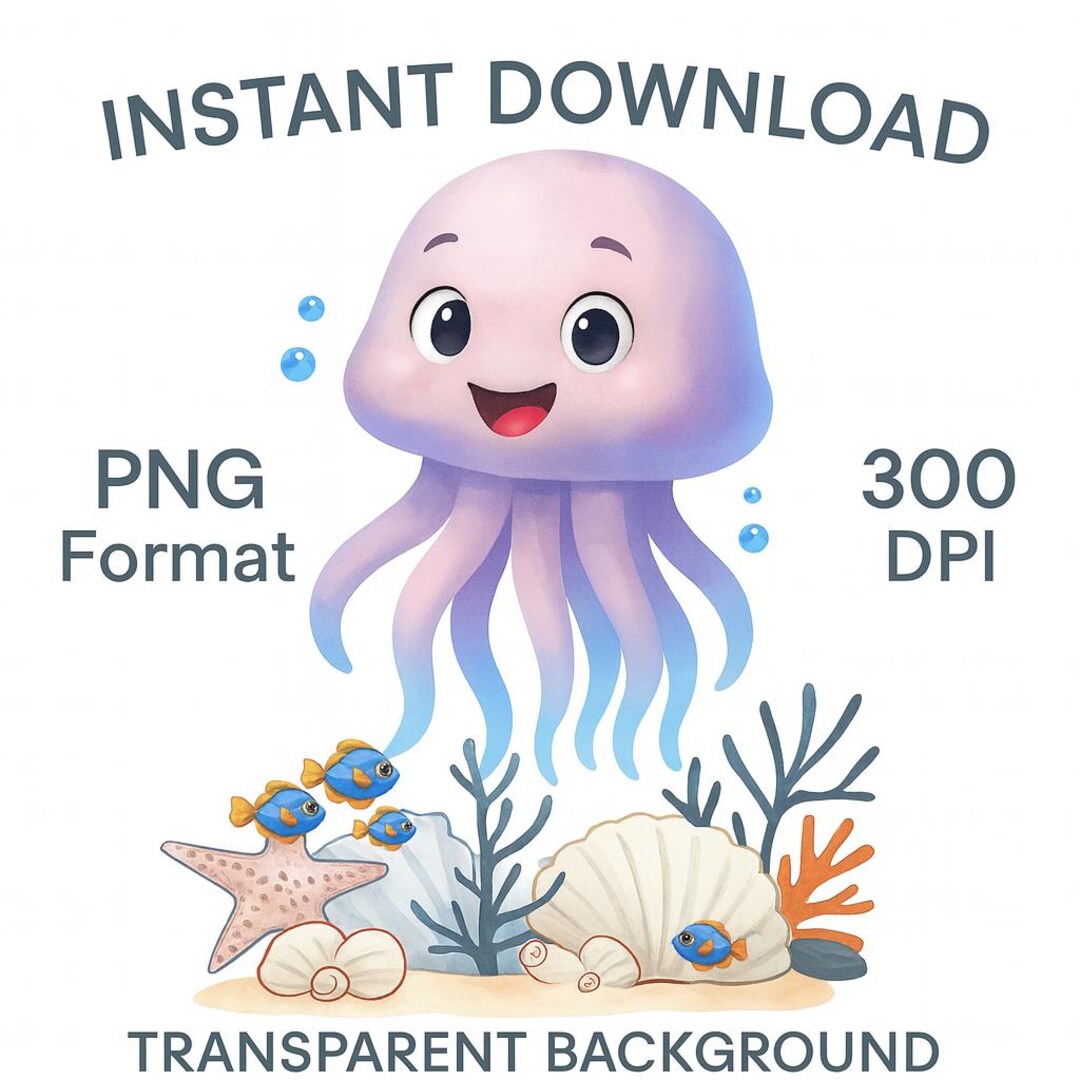 Watercolor Jellyfish PNG Clipart, Cute Sea Animal Wall Art, Kids Room ...