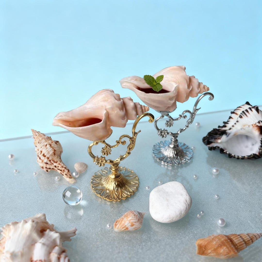 Natural Conch Shell Wine Glasses, Shell Cocktail Glas, With Alloy Stem ...