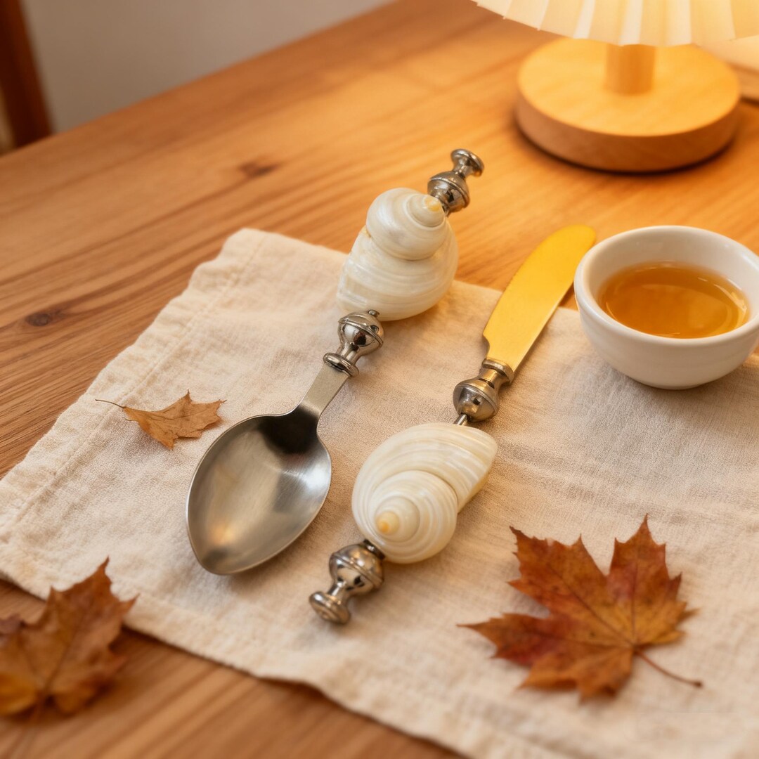 Seashell Flatware Set, Stainless Steel Spoon, Fork, Butter Knife, Conch ...
