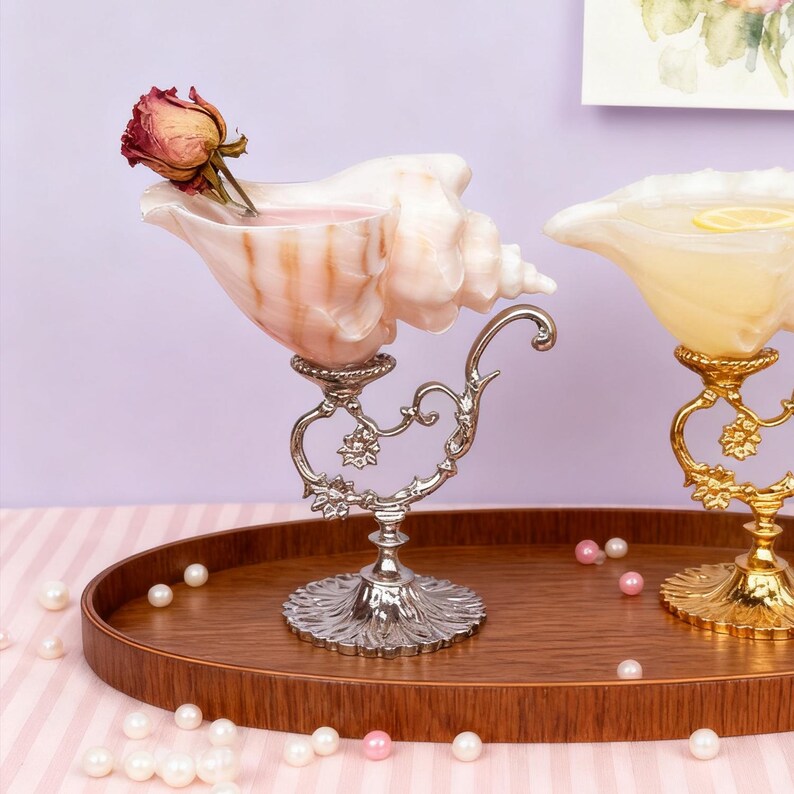 Natural Conch Shell Wine Glasses, Shell Cocktail Glas, With Alloy Stem ...