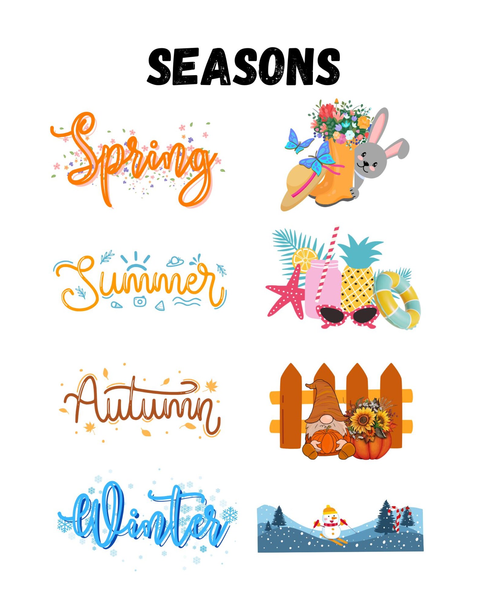 Educational Posters Weather Seasons Classroom Decor Kids Wall Art Decor ...