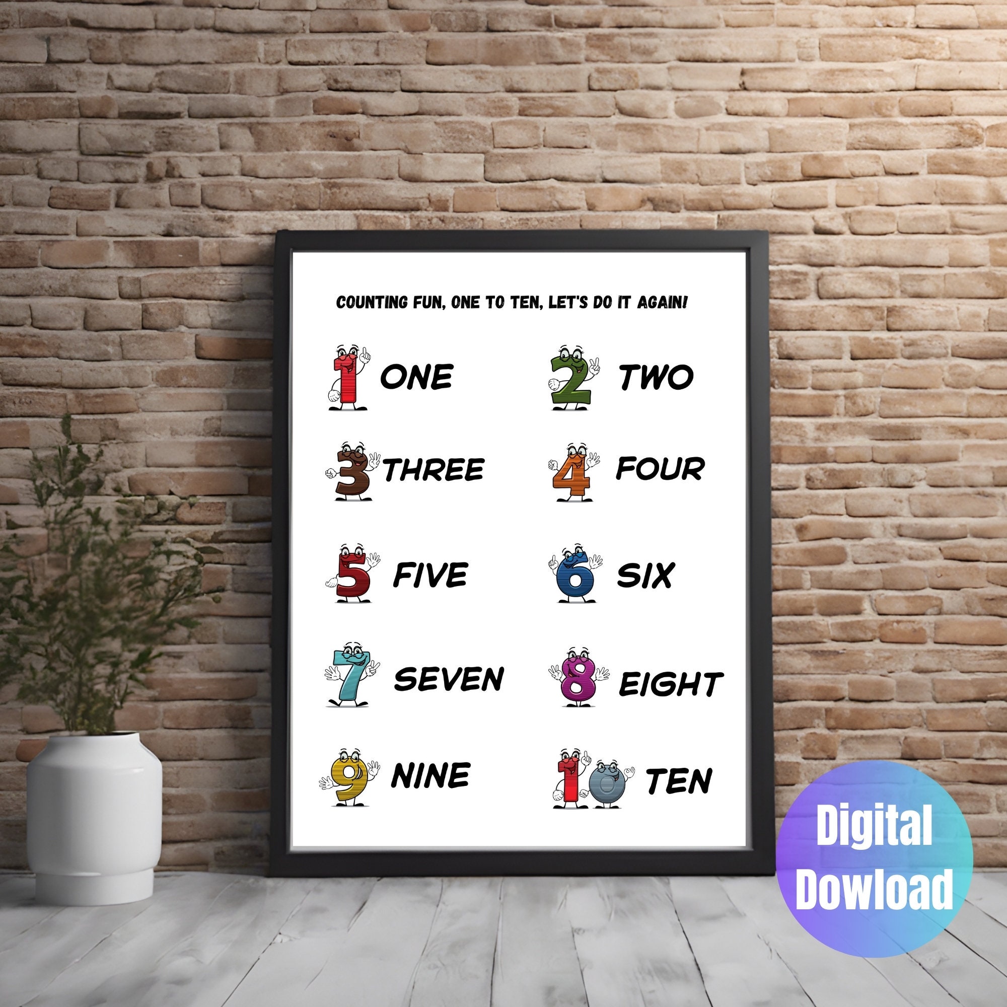 Educational Numbers Print 1 to 10 Counting 1-10 Poster Printable ...
