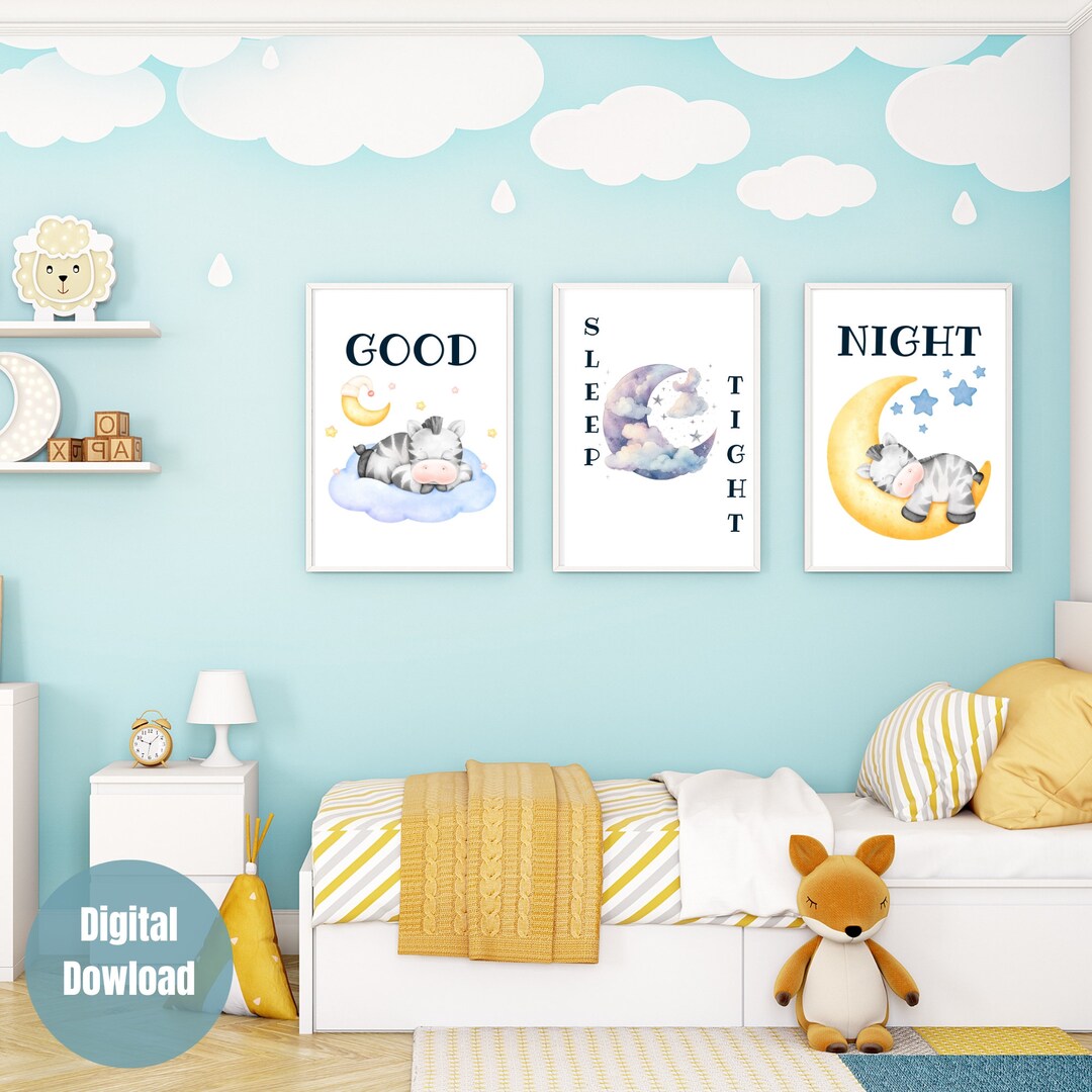 Printable Kids Room Good Night Set of 3, Printable Wall Art Kids Room ...