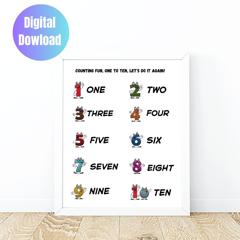 Numbers Print 1 to 10, Counting 1-10 Poster, Printable Educational ...