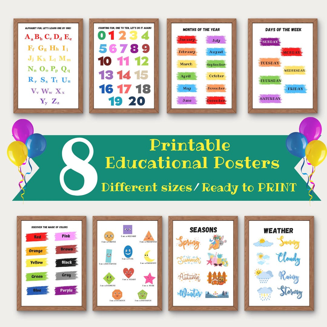 Set of 8 Educational Posters Printable, 8 Classroom Decor, Homeschool ...