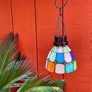 Solar Garden Lamp, Hanging Outdoor Stained Glass Light, Colorblock - Etsy