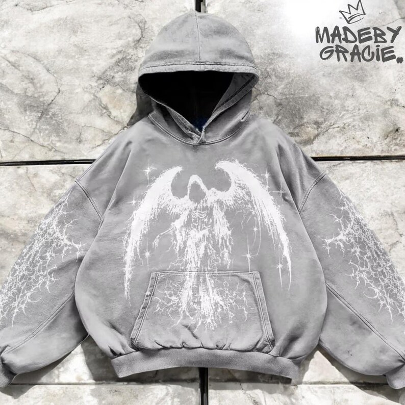 Gothic Y2k Night Demon Oversized Cotton Hoodie, Gothic Hoodie, Black ...