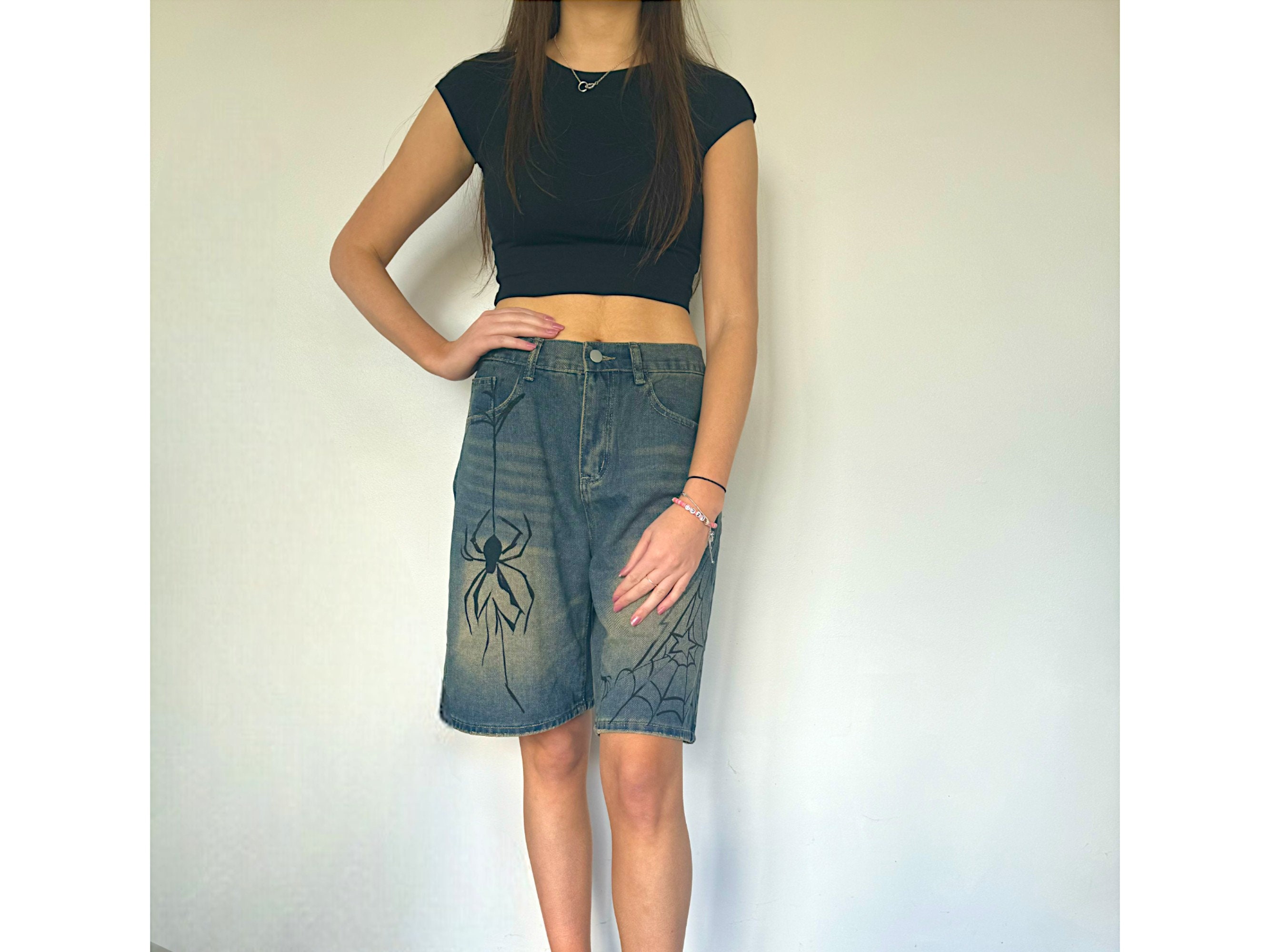 Unisex Y2K Spider Print Graphic Loose Jorts Jorts, Summer Jorts, Trendy ...