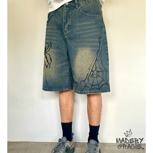 Unisex Y2K Spider Print Graphic Loose Jorts Jorts, Summer Jorts, Trendy ...