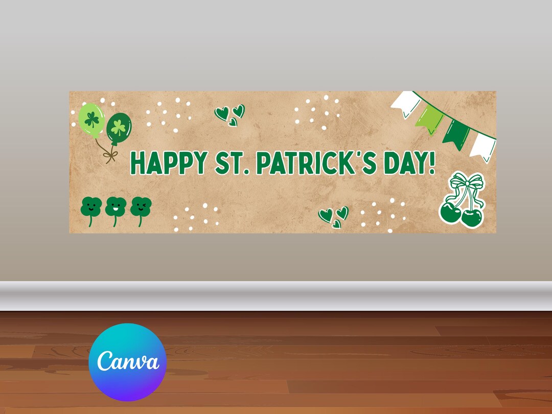 Happy St. Patrick’s Day Banner | Cute Green Shamrock & Balloon Design ...