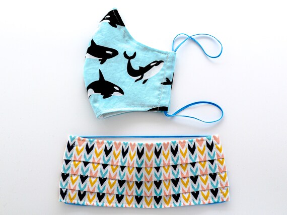 Dyeing & Batik Visual Arts Whales & Floral on Light Blue-Face Mask etna ...