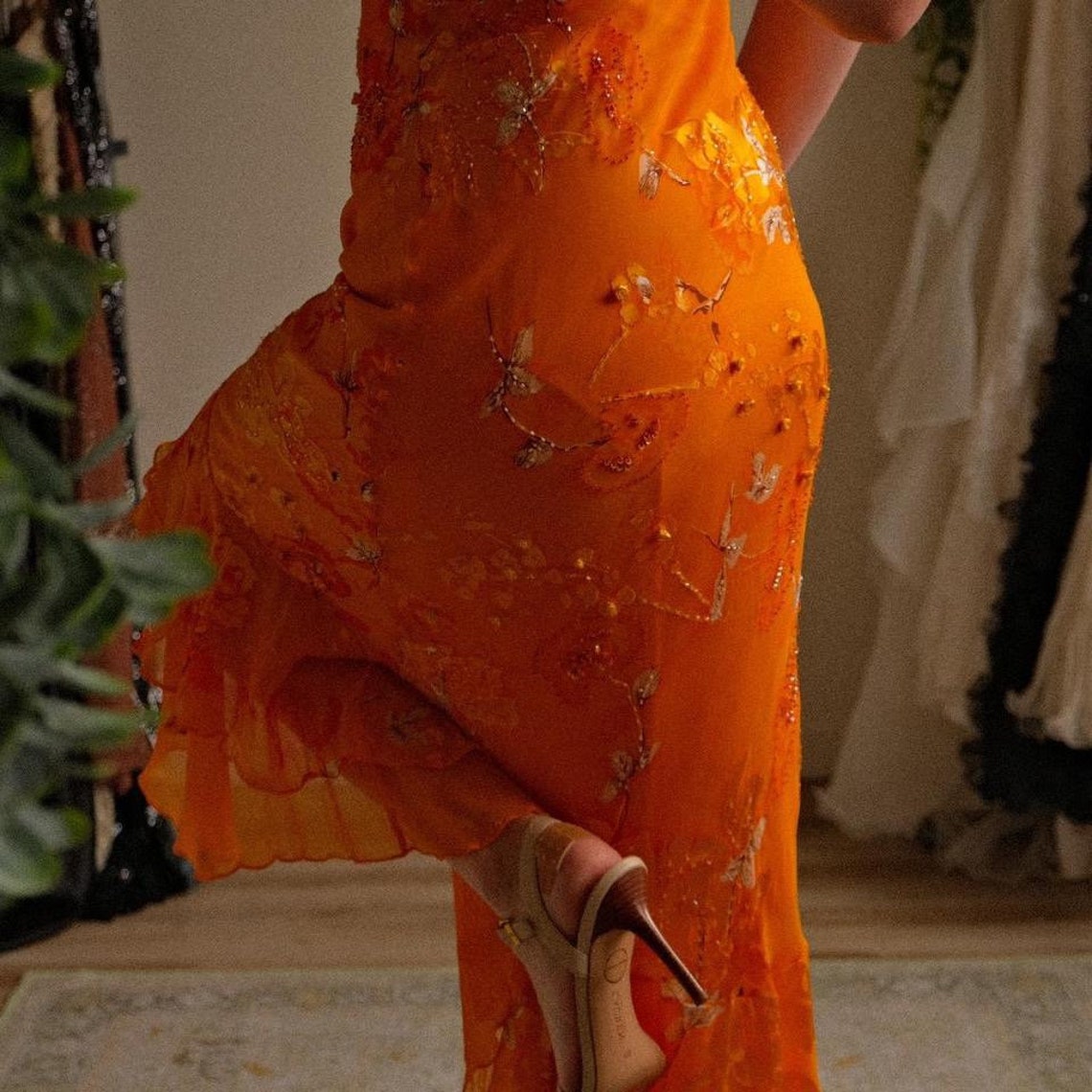 Citrus Colored Orange Embellished Flutter Dress - Etsy