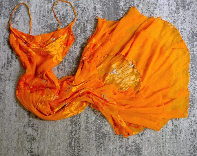 Citrus Colored Orange Embellished Flutter Dress - Etsy