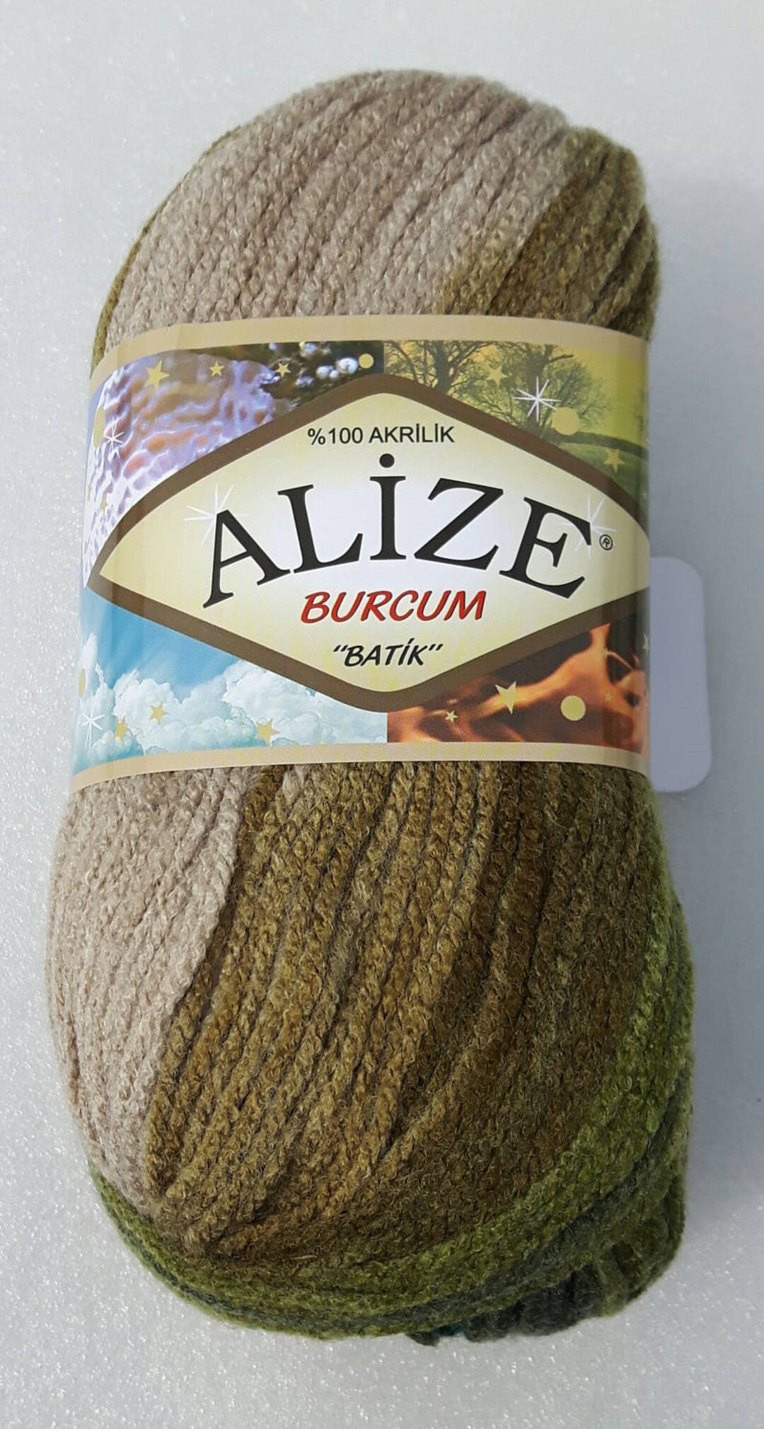 Alize Batik Burcum Yarn Multicolor Selfstriping of Green and Beige ...