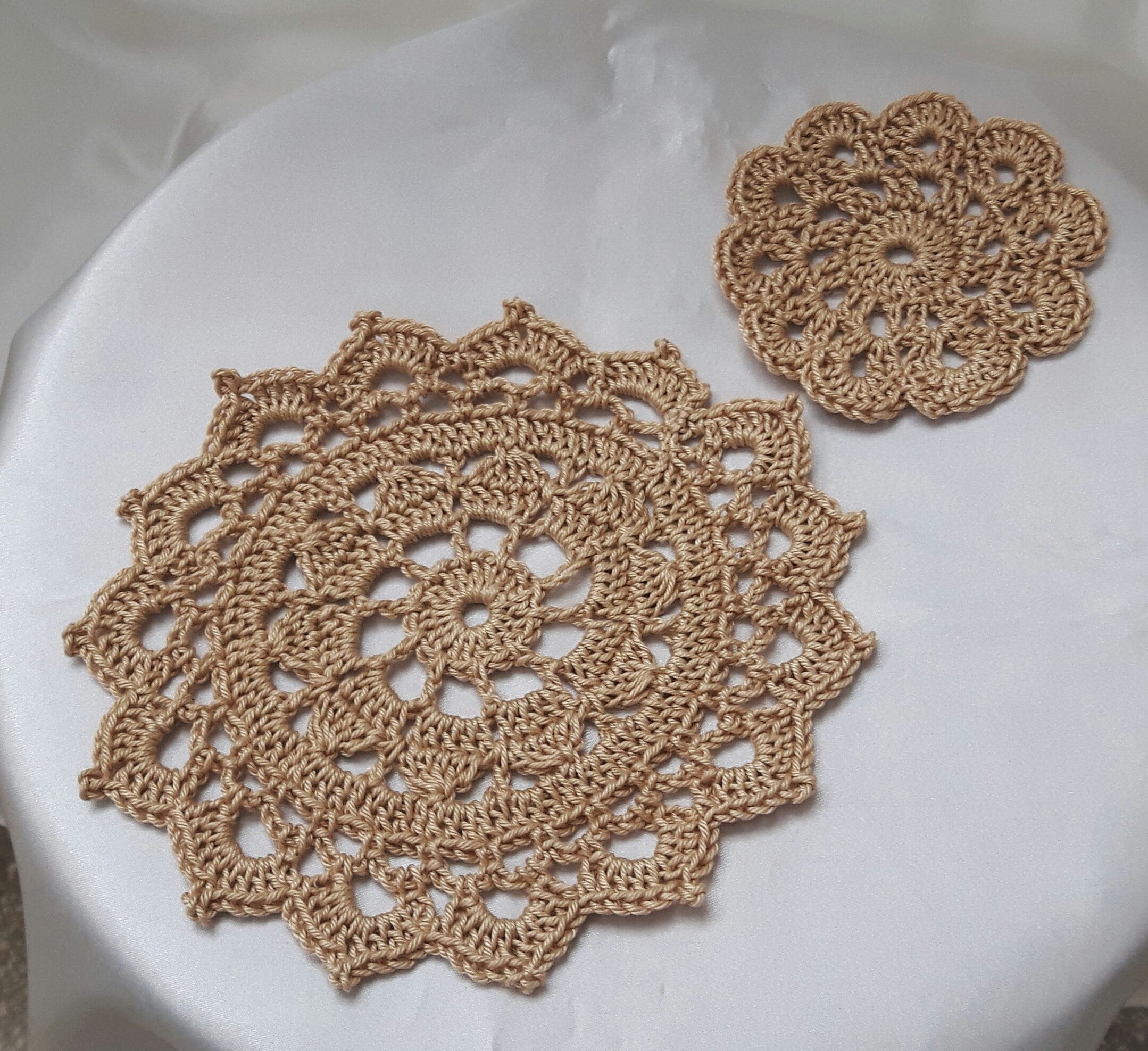 Set of Beige Crochet Coasters for 1 Cup and 1 Plate, Knit Coasters, Cup ...