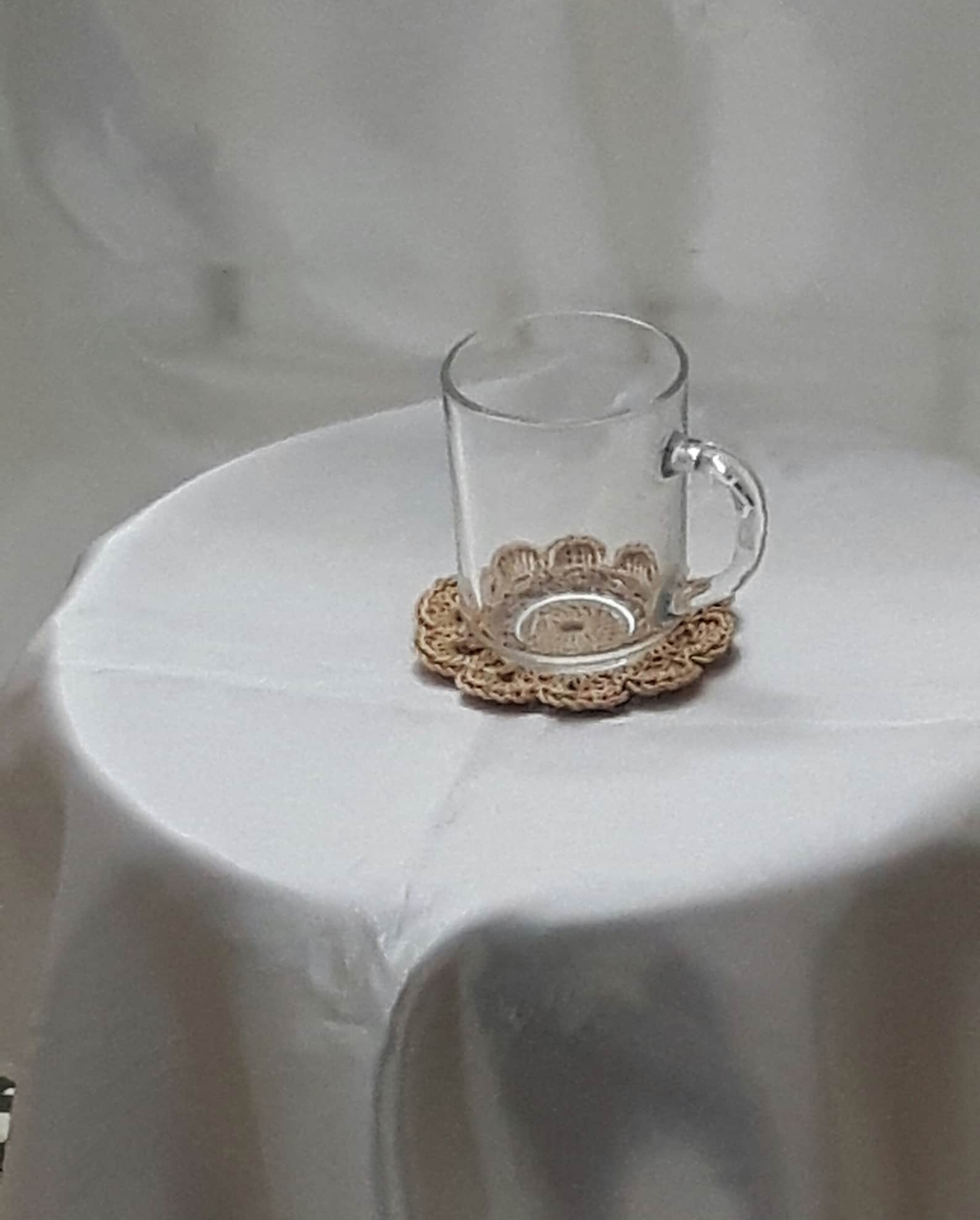 Set of Beige Crochet Coasters for 1 Cup and 1 Plate, Knit Coasters, Cup ...