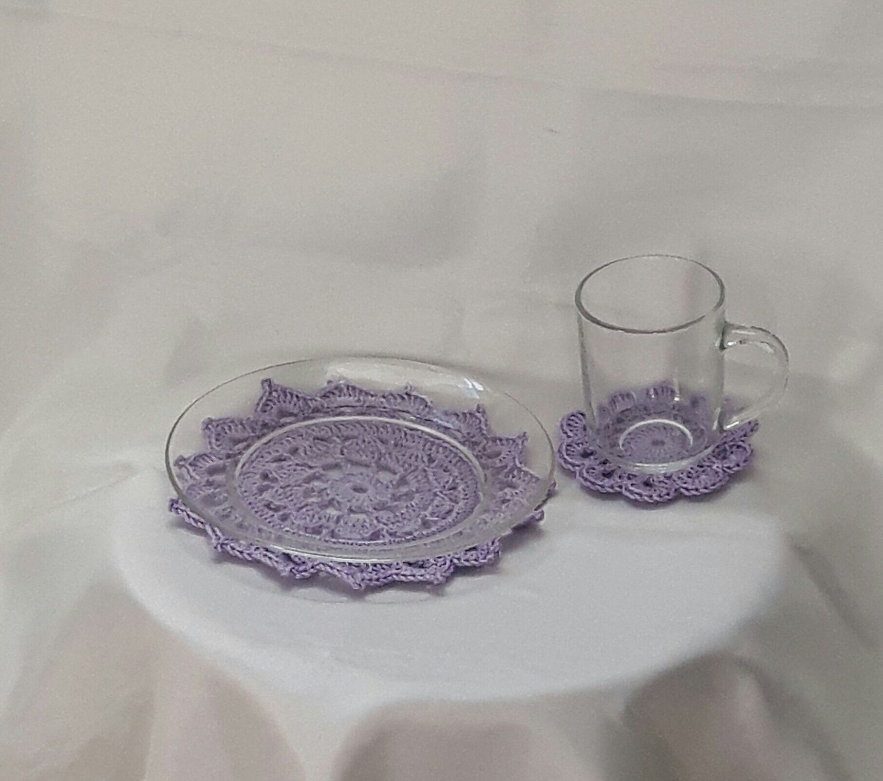 Set of Purple Crochet Coasters for 1 Cup and 1 Plate, Knit Coasters ...