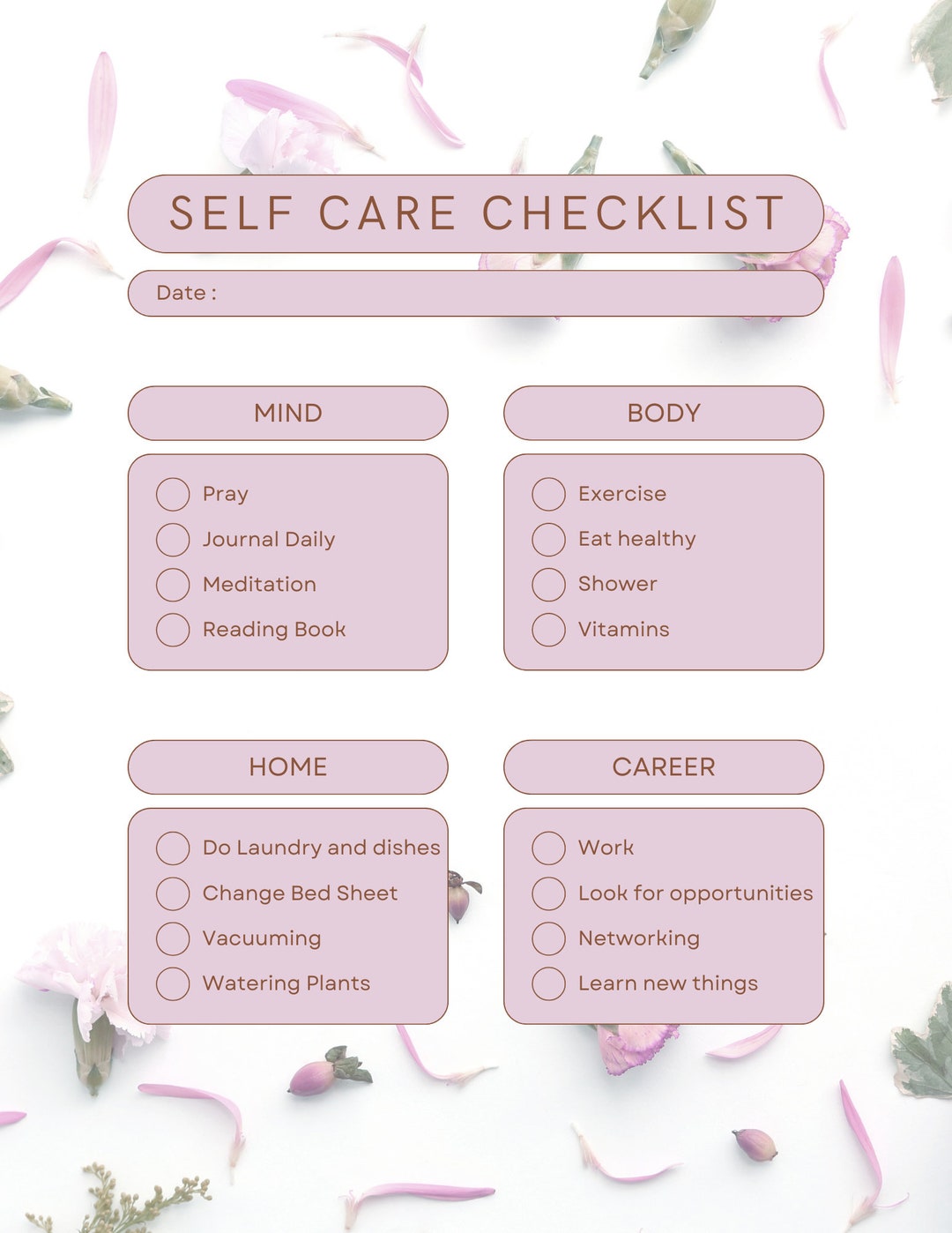 Self Care Checklist - Etsy