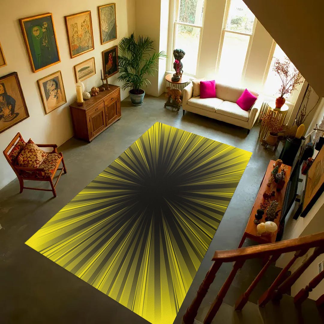 3D Illusion Rug, Cracked Floor Rug, Optical Illusion Area Rug, Black ...