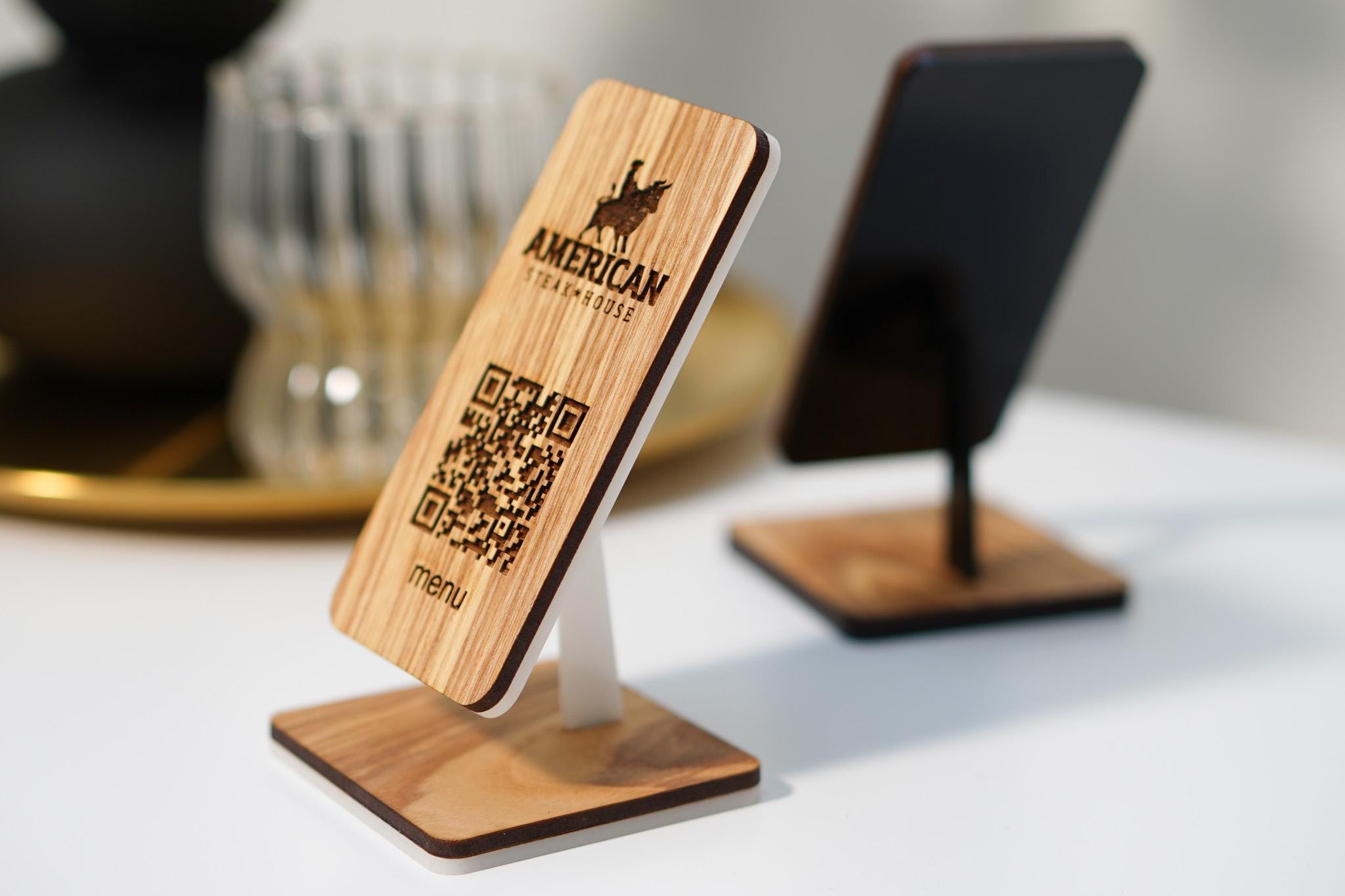 Personalized Wooden QR Code Menu Stand With Engraved Logo - Etsy