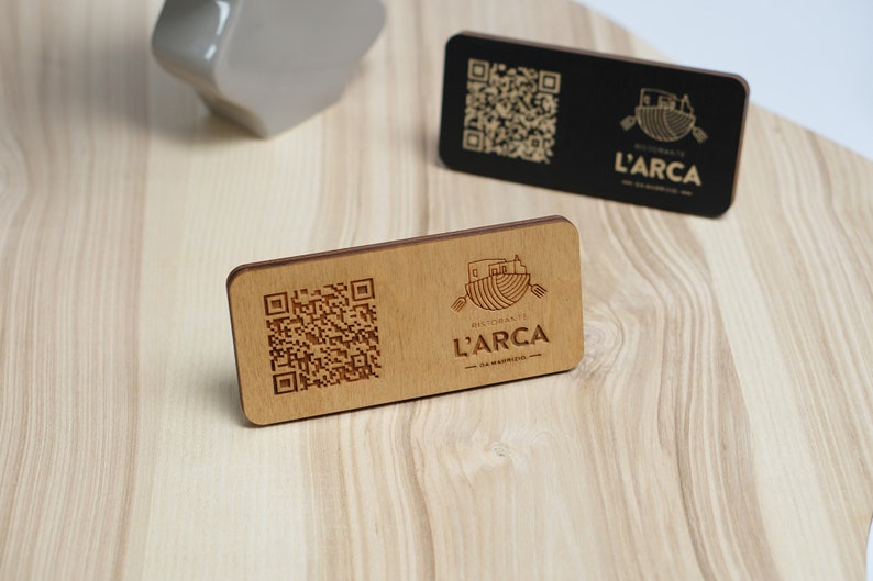 Personalized Wooden QR Code Menu Stand With Logo - Etsy