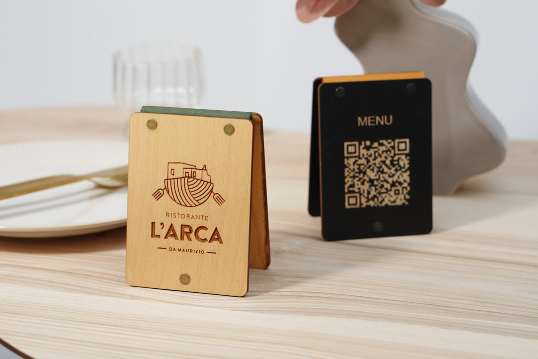 Personalized Wooden QR Code Menu Sign With Vintage Leather - Etsy