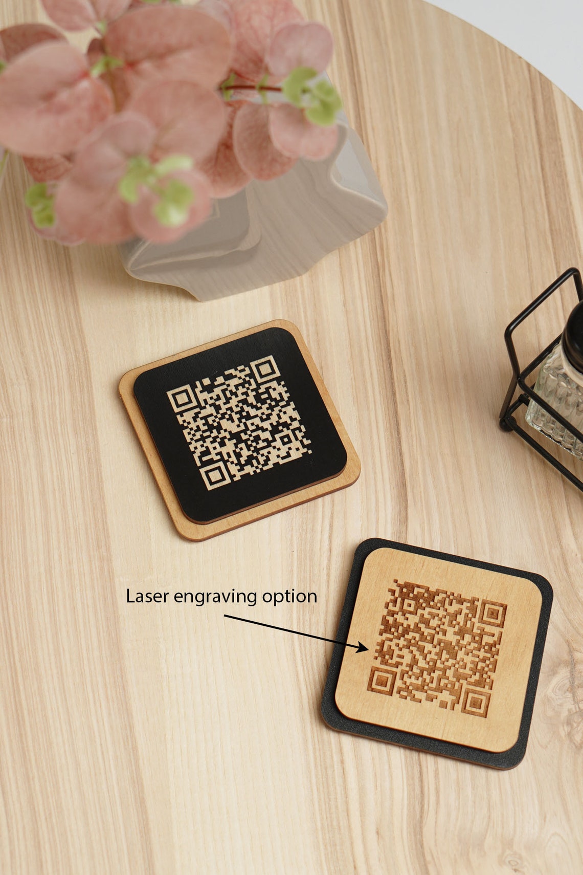 Engraved Wooden QR Code Menu Sign: Personalized Restaurant Table Menu ...