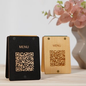 Personalized Wooden QR Code Menu Sign With Vintage Leather - Etsy