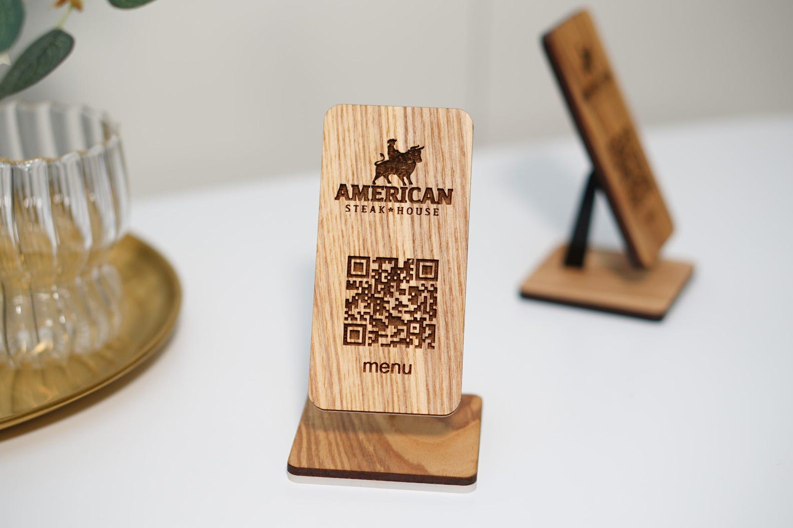 Personalized Wooden QR Code Menu Stand With Engraved Logo - Etsy