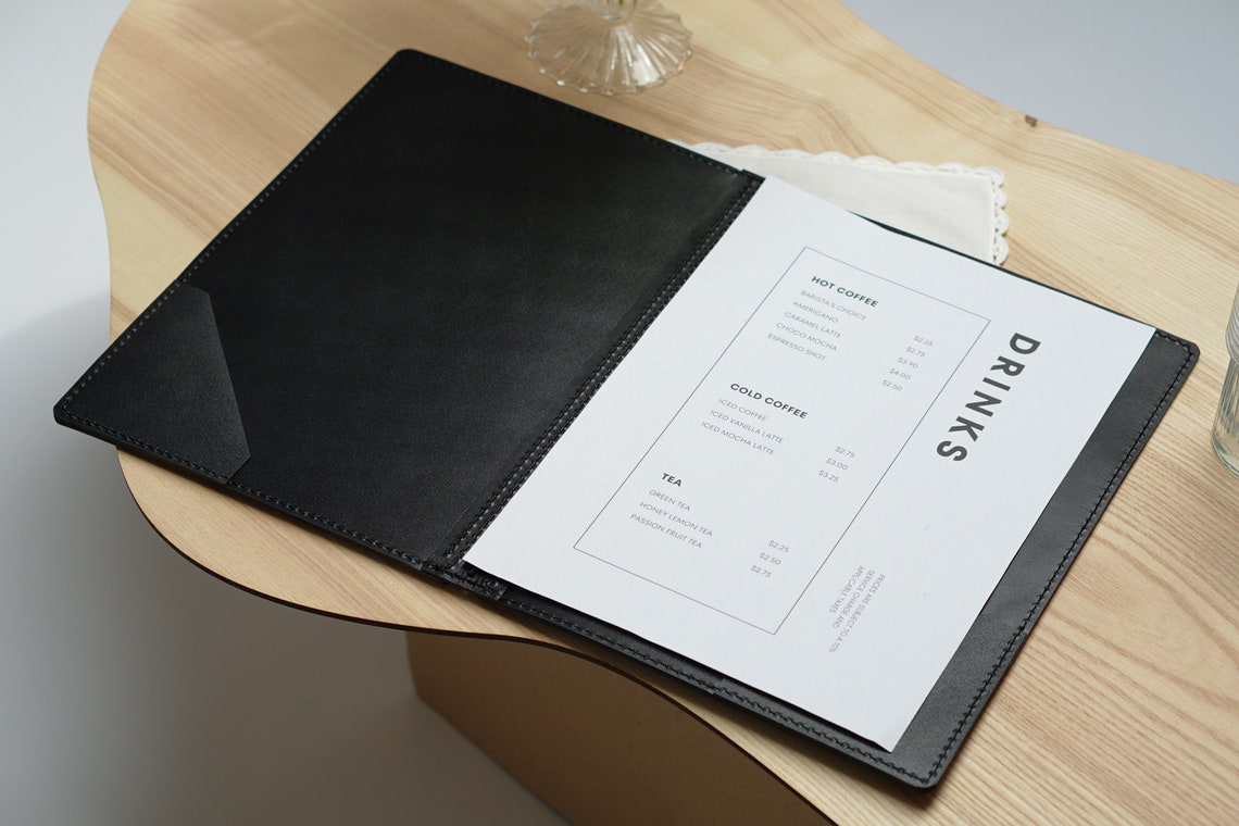 Custom Leather Menu Cover: Restaurant Menu Folder, A4 A5, Embossed Logo ...