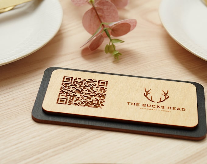 Personalised QR Menu Stand With Logo, QR Menu Holder, Wooden Menu Sign ...