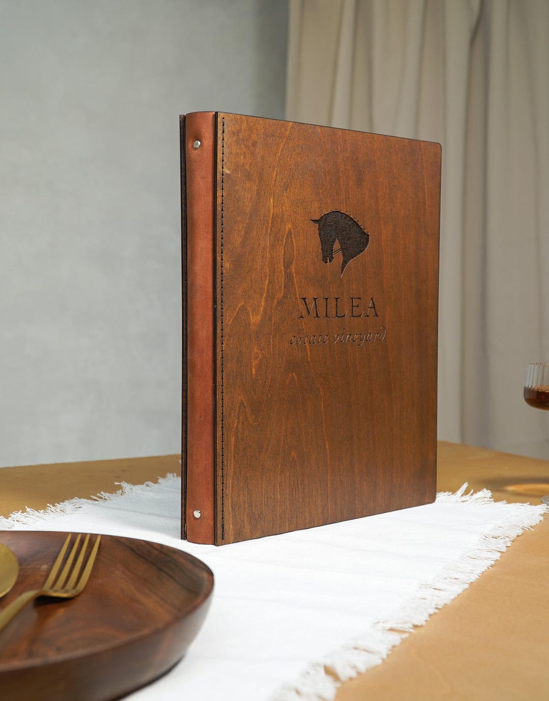 Wood Menu Folder, Restaurant Menu With Engraved Logo, Custom Cafe Menu ...