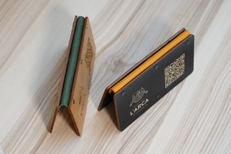 Personalized Wooden QR Code Menu Holder With Vintage Leather - Etsy