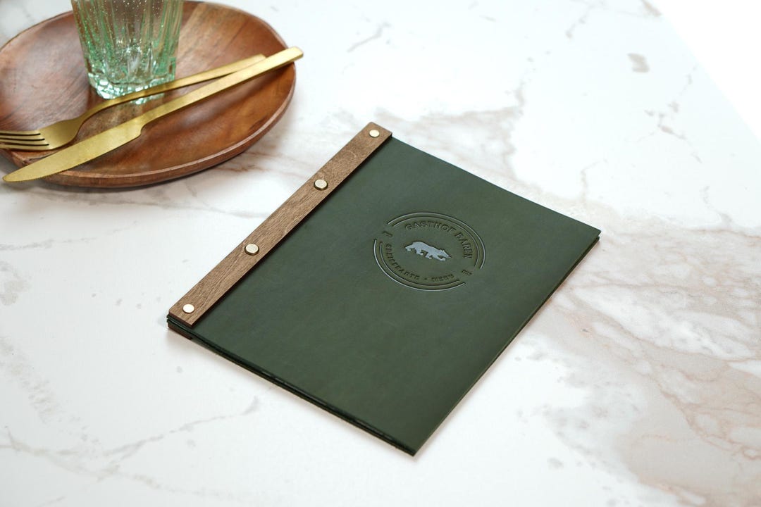 Embossed Leather Restaurant Menu: Vintage Wood Menu Folder, Custom ...