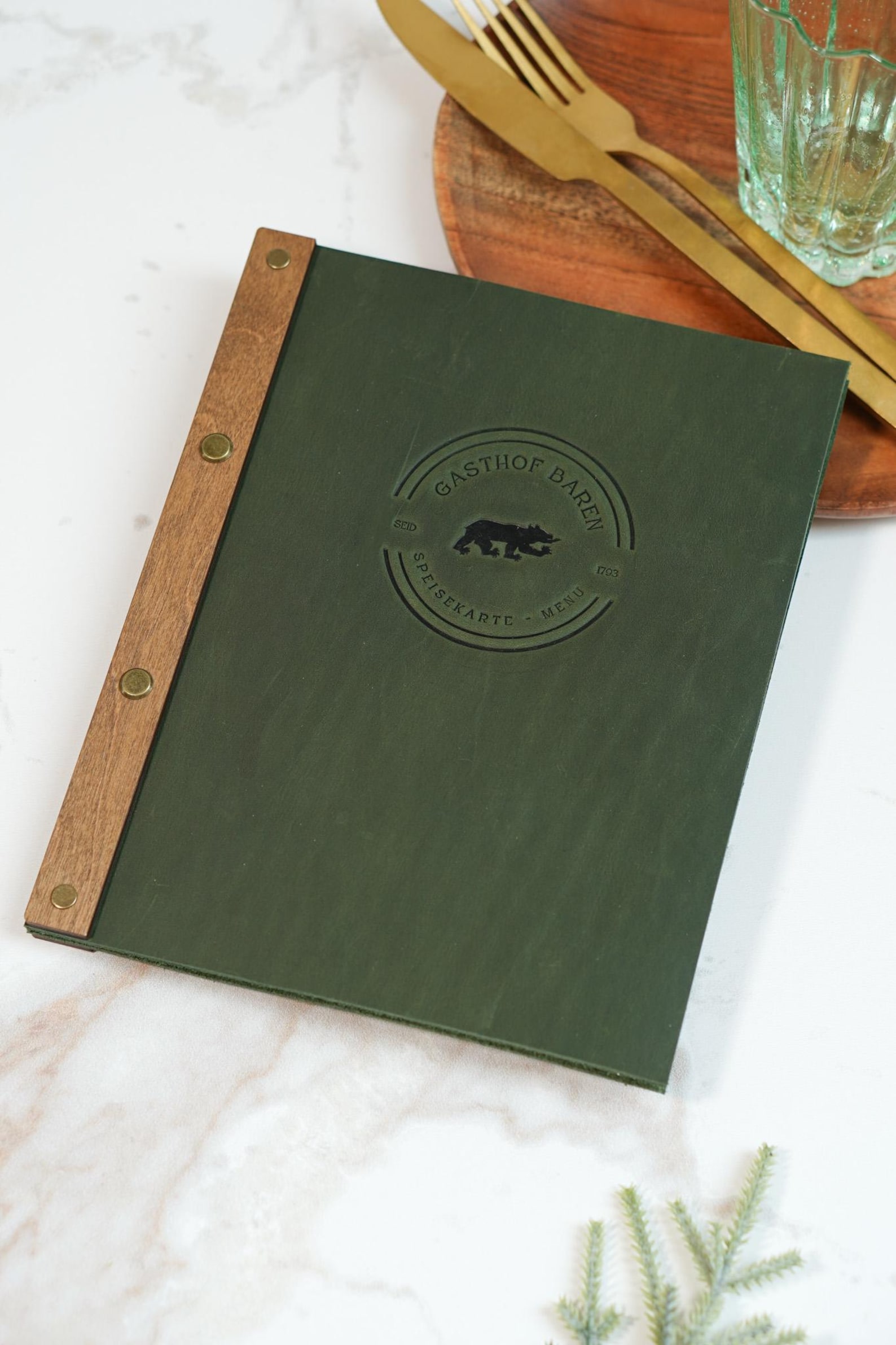 Embossed Leather Restaurant Menu: Vintage Wood Menu Folder, Custom ...