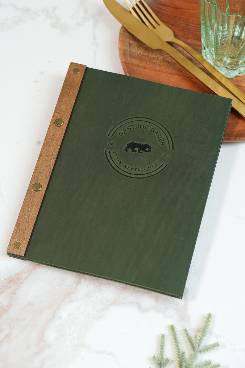 Embossed Leather Restaurant Menu: Vintage Wood Menu Folder, Custom ...