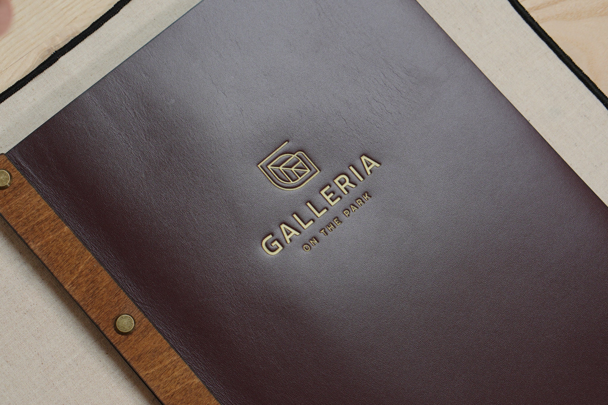 Custom Leather Restaurant Menu: Embossed Logo, Wood Menu Folder - Etsy