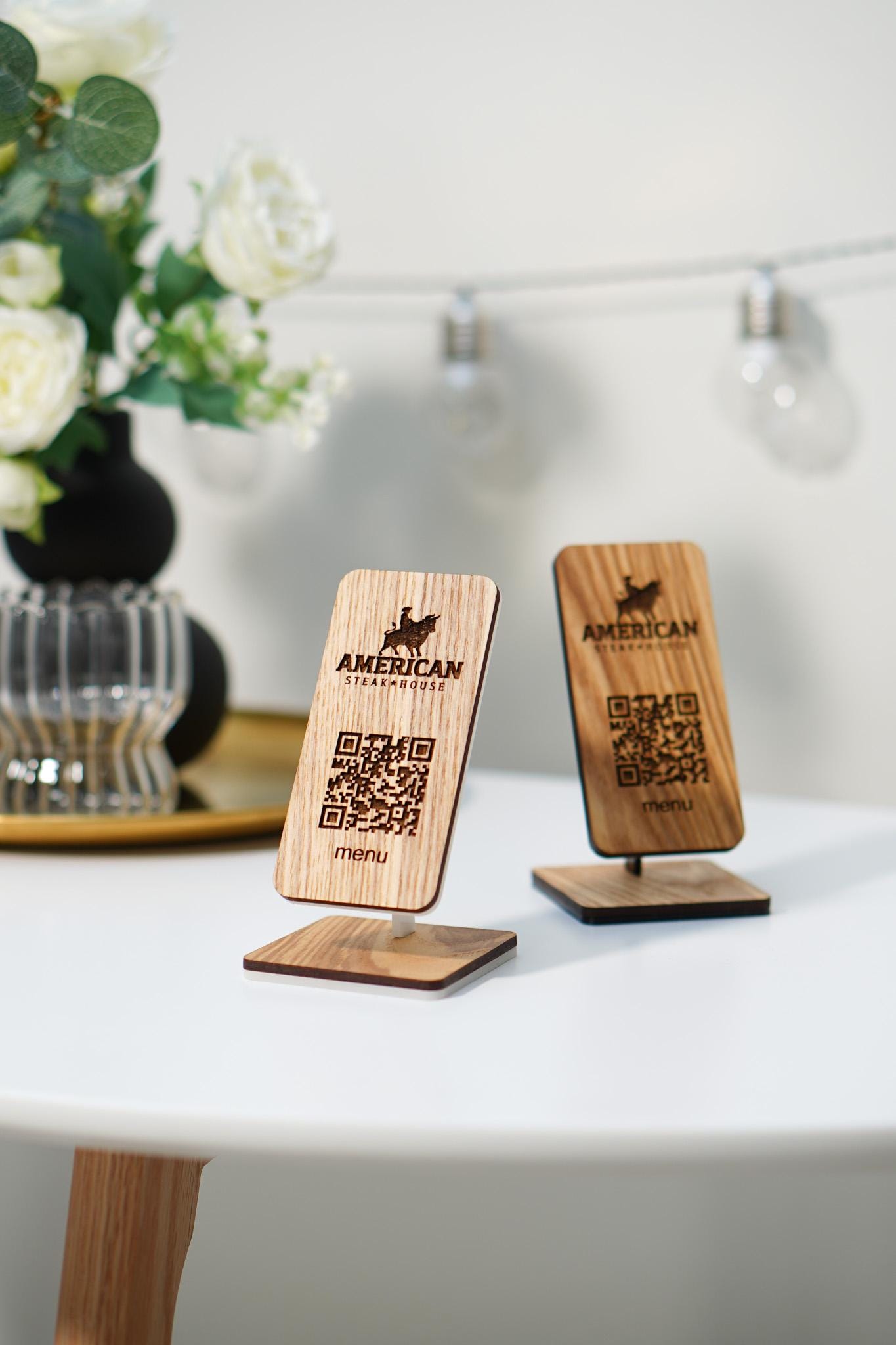 Personalized Wooden QR Code Menu Stand With Engraved Logo - Etsy