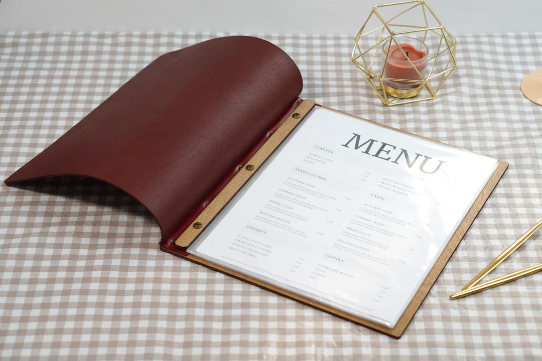 Custom Leather & Wood Menu Board: Restaurant Menu With Engraved Logo - Etsy