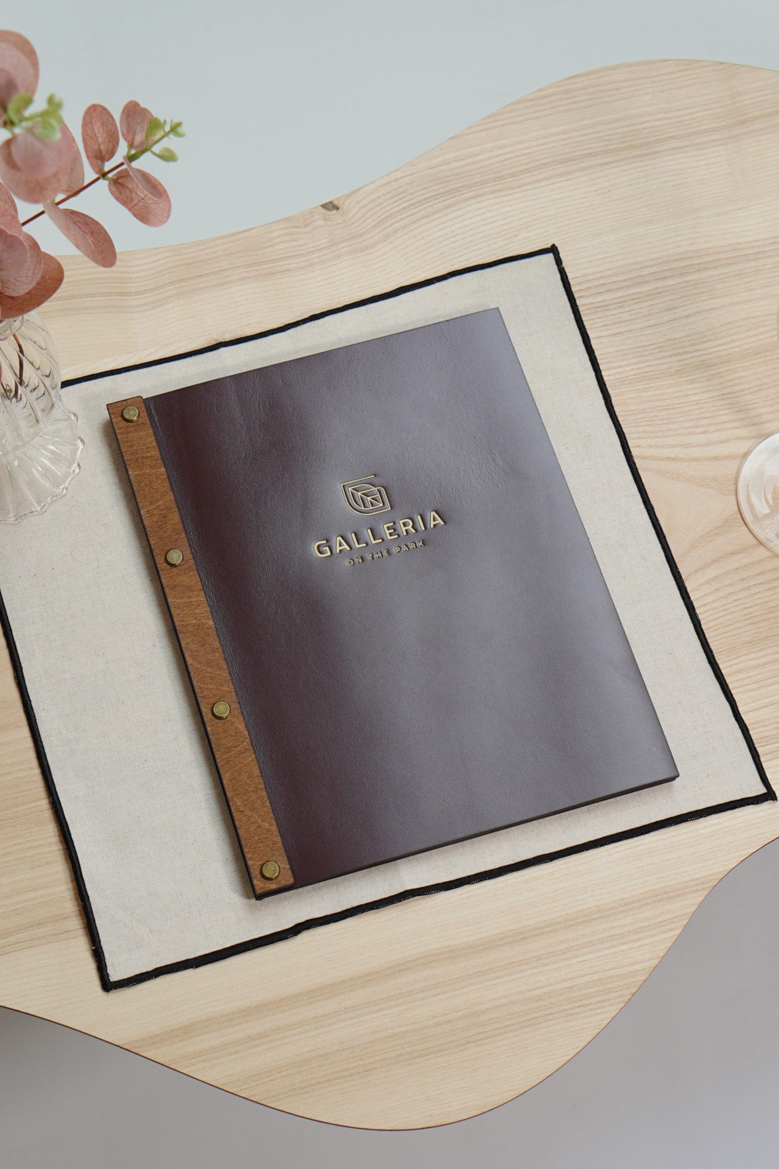 Custom Leather Restaurant Menu: Embossed Logo, Wood Menu Folder - Etsy