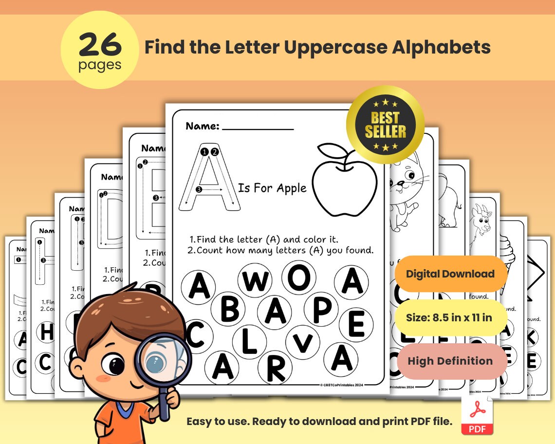 Find the Letter, Uppercase Letter Recognition, Alphabet Worksheets, A-Z ...