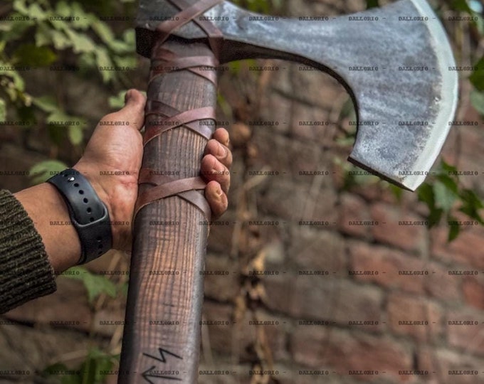 Handcrafted Viking Battle Axe With Leather-wrapped Handle -norse ...