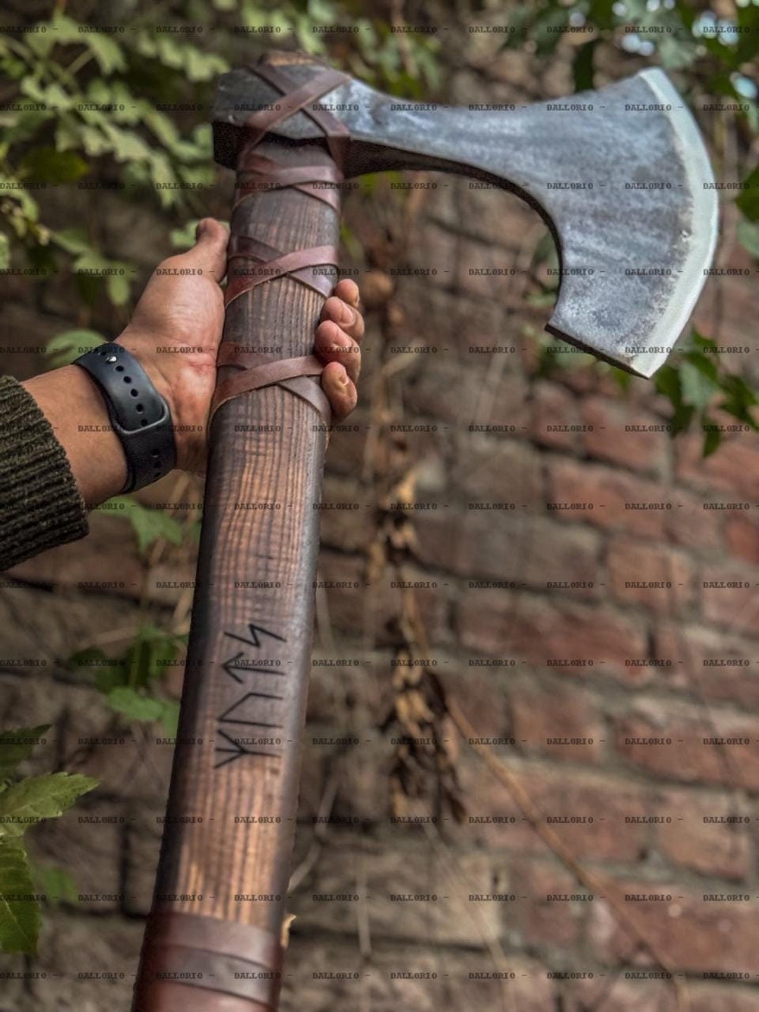 Handcrafted Viking Battle Axe With Leather-wrapped Handle -norse ...